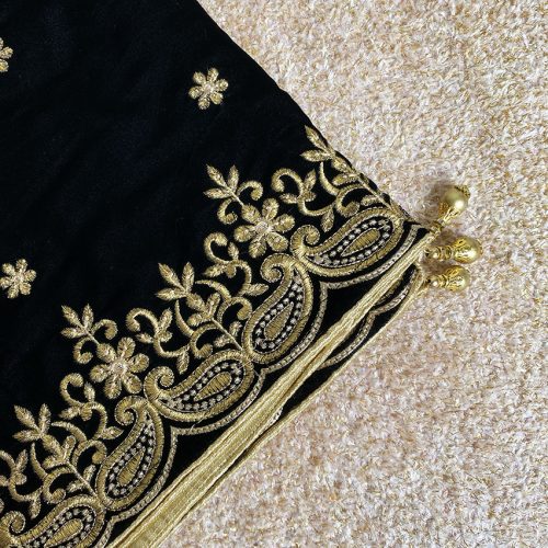 Chinon Silk Chunni Light Gold with Colourful Flower Design - VIYAAH