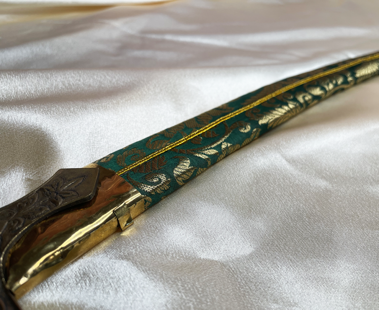 Green and Gold Damas Print Kirpan - VIYAAH