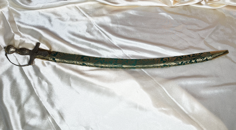 Green and Gold Damas Print Kirpan - VIYAAH